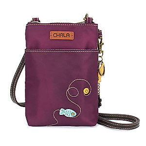 CHALA Crossbody RFID Cell Phone Purse - Women Nylon/Faux Leather Multicolor Handbag with Adjustable Strap Venture - Gray Tabby Cat - purple