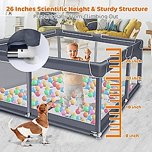 Suposeu Baby Playpen with Mat, 71"x59" Extra Large Playpen for Babies and Toddlers, Indoor & Outdoor Play Yard, Sturdy Safety Fence with Soft Breathable Mesh, Gray