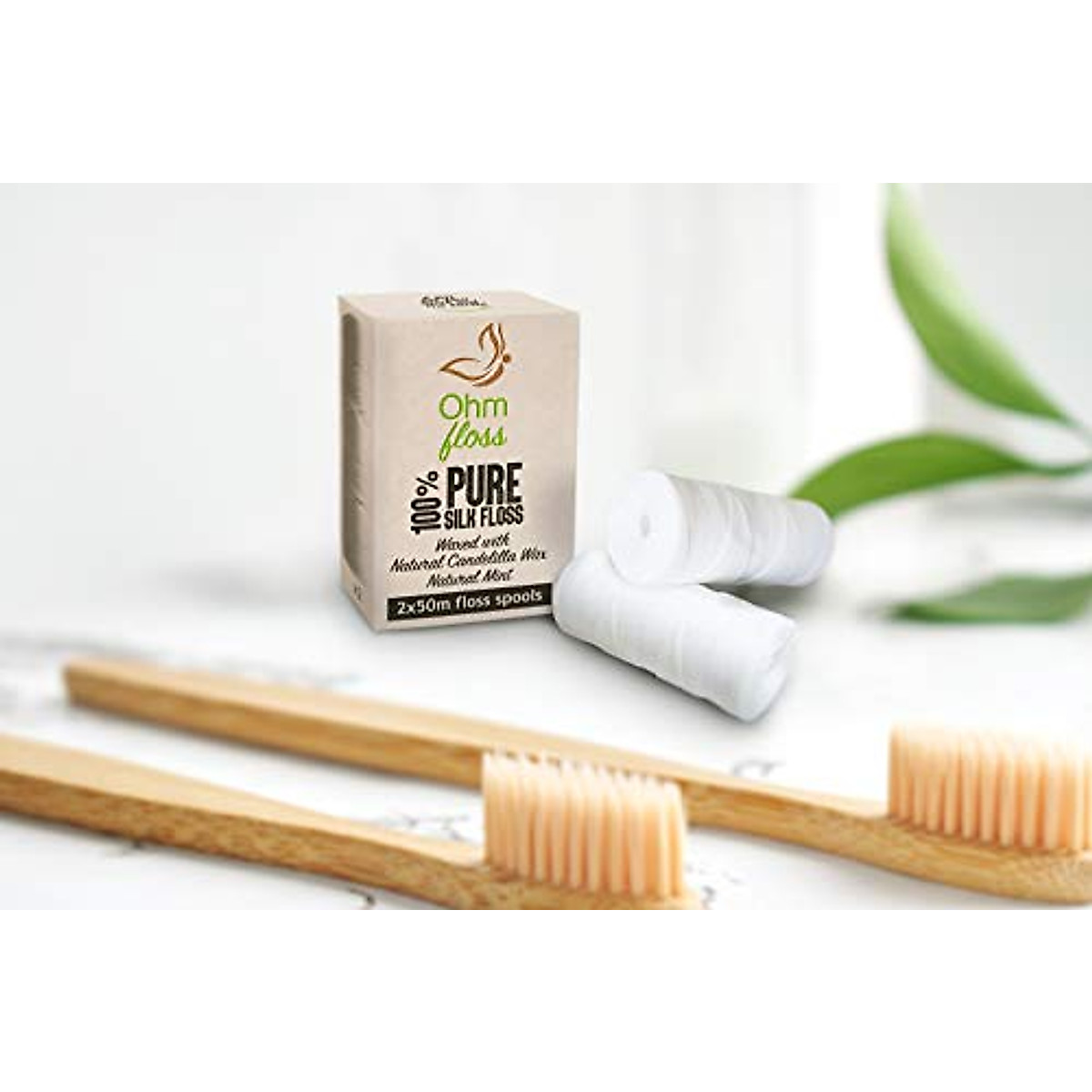 Ohm Earth’s Ohm Floss Refill – Natural Biodegradable Silk Dental Floss for Refillable Bamboo/Steel Holder, Natural Candelilla Wax, 100% Compostable, Eco Oral Care, 110 yds/100m (2-Pack) Natural Mint