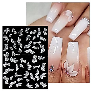 JMEOWIO 7 Sheets 3D Embossed Flower Nail Art Stickers Decals Self-Adhesive Pegatinas Uñas 5D Spring Summer Floral Nail Supplies Nail Art Design Decoration Accessories