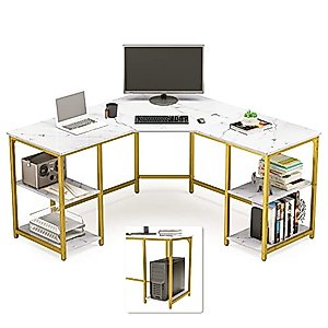 Elephance Large L-Shaped Computer Desk with Shelves, Corner Desk, Home Office Writing Workstation, Gaming Desk PC Latop Table with Storage