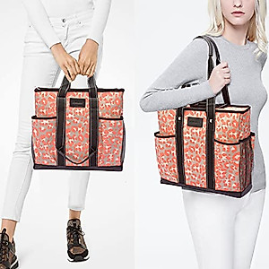 DEMOMENT Water Resistance Canvas Tote Shopping Bag,Utility Teacher Nurse Organizer Handbag Bag (Pink Leopard)