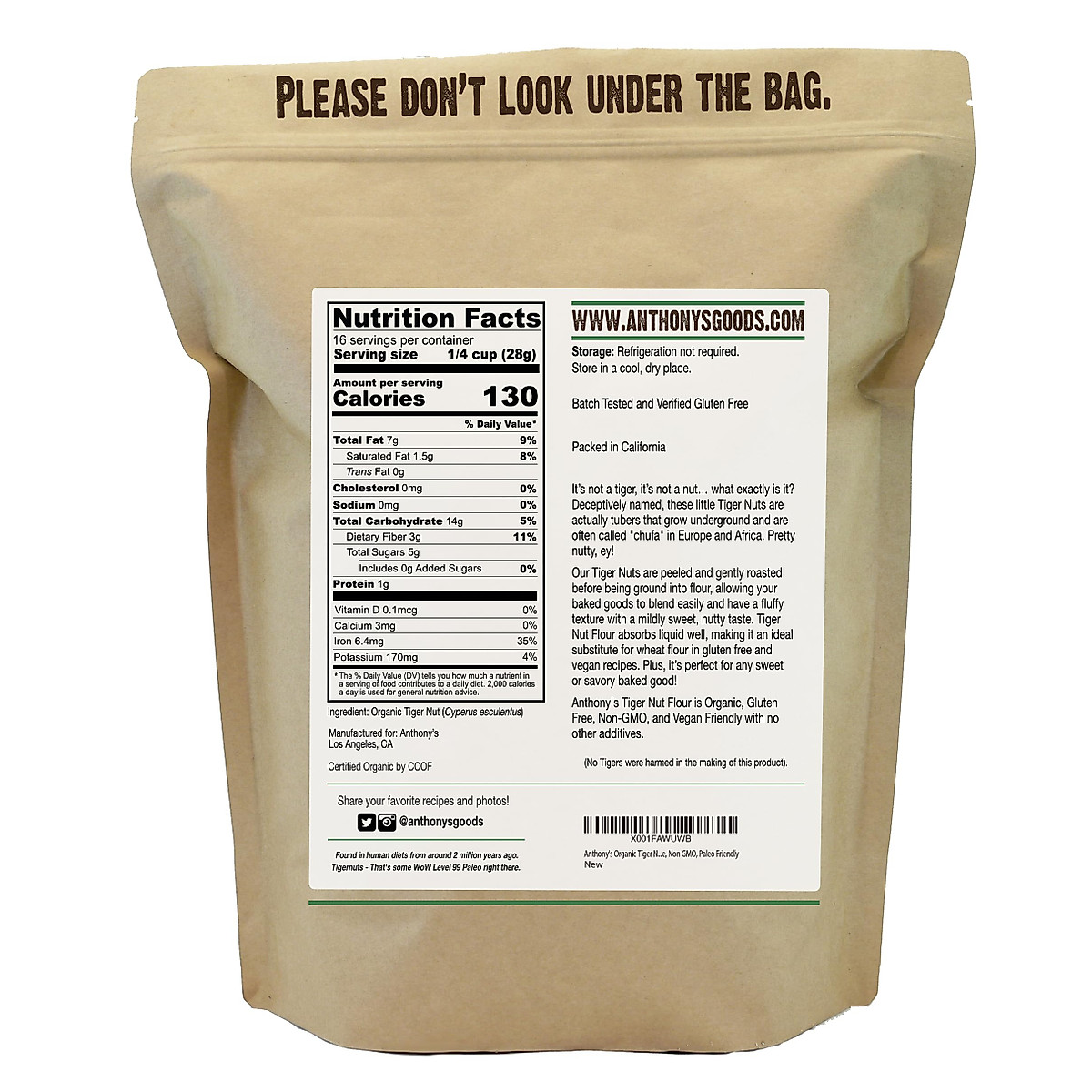 Anthony's Organic Tiger Nut Flour, 1 lb, Gluten Free, Non GMO, Paleo Friendly