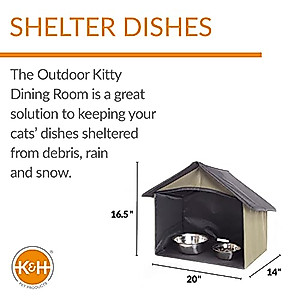 K&H PET PRODUCTS Outdoor Kitty Dining Room Outdoor Cat Shelter for Food & Water, Purrfect for Outdoor Feral Cats and Community Cats Olive 14 X 20 X 16.5