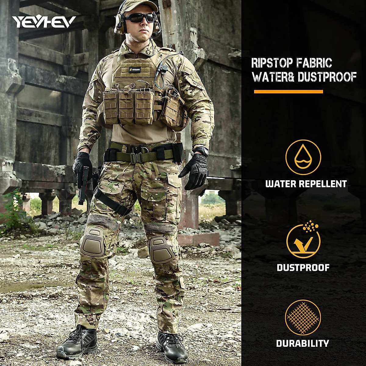 YEVHEV G3 Combat Pants Tactical Trousers Military Apparel Camouflage Clothing Paintball Gear with Knee Pads for Men