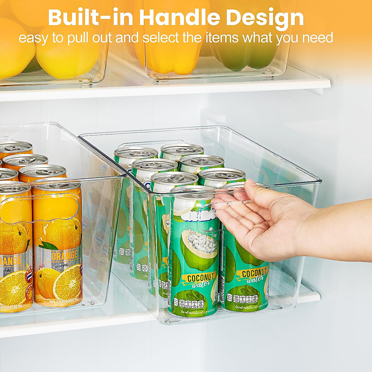 YIHONG Clear Plastic Storage Bins, 8 Pack Pantry Organizer Bins with Handle for Kitchen, Freezer,Cabinet,Closet Organization and Storage