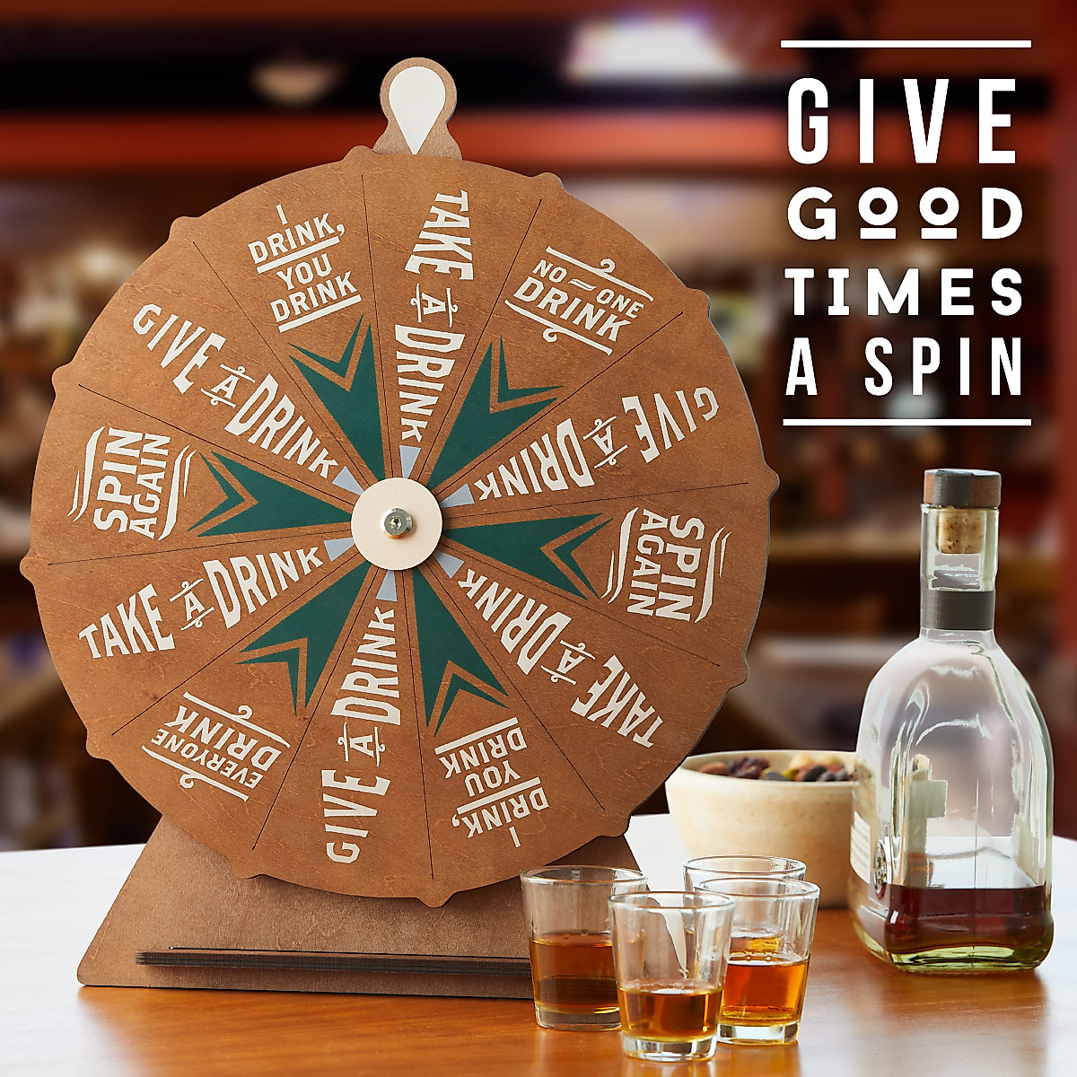 Hammer + Axe Vintage Drinking Wheel Game with 4 Shot Glasses, Tabletop Alcohol Drinking Game for Adults, Party Icebreaker, Entertaining & Fun Activity for Tailgating, Pregaming, Parties, BBQ