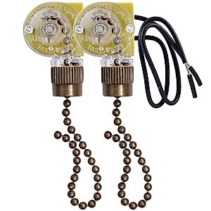 Akahttbn Ceiling Fan Light Switch Zing Ear ZE-109 Two-Wire Light Switch with Pull Cords for Ceiling Light Fans Lamps and Wall Lights Pull Chain Switch Control Replacement On-Off,2 Pcs Bronze