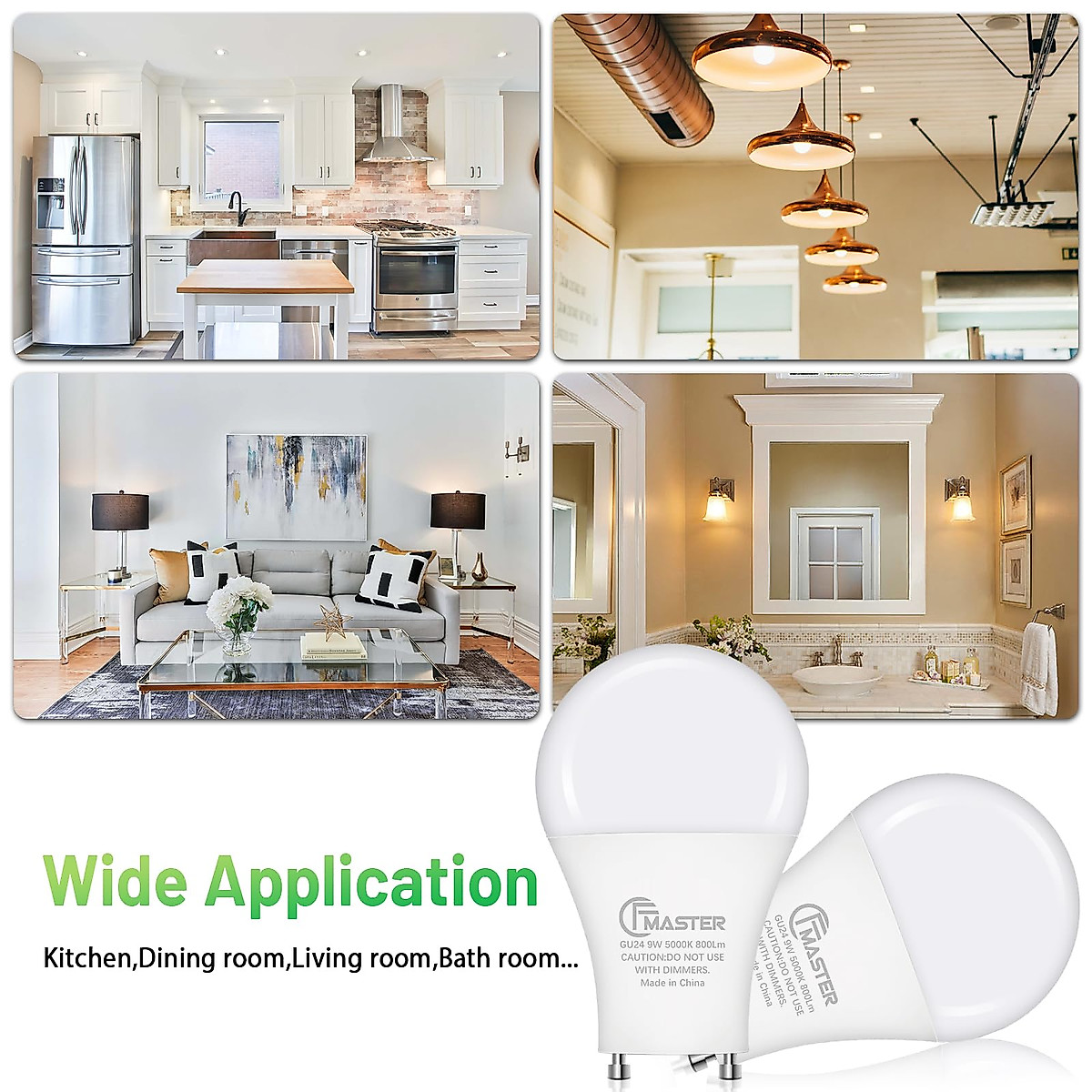 JIANGSILING GU24 Led Light Bulb, 9W(60W Equivalent), 5000K Daylight, A19 Shape GU24 Light Bulb, 800 Lumens GU24 Led Bulbs, CRI 85, Non-Dimmable ETL Listed(2-Pack)