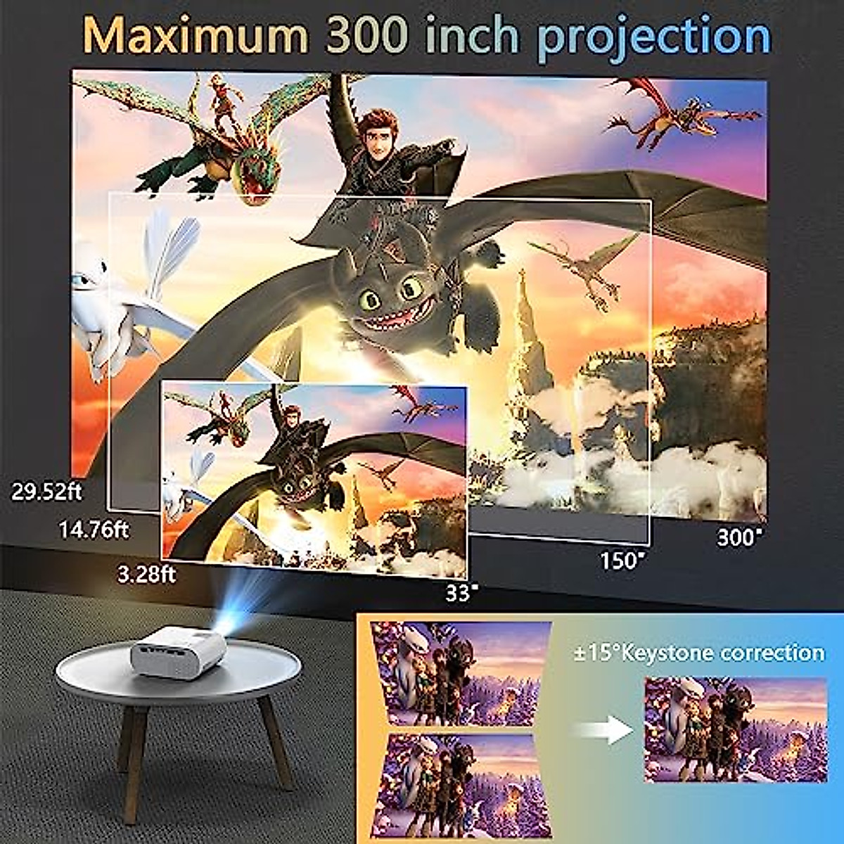 Mini Full HD Projector, Portable Movie Home Outdoor Projector, Compatible with HDMI, USB, Laptop, TV Stick, PS5, iOS & Android, U Disk, Game Console