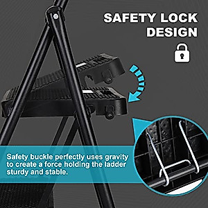 HBTower 4 Step Ladder with Handrails, Folding Step Stool with Attachable Tool Bag & Anti-Slip Wide Pedal for Home Kitchen Pantry Office, 330lbs Capacity Black