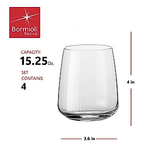 Bormioli Rocco Planeo Set Of 4, Stemless Wine Glasses, And DOF Drinking Glass, 12.25 Oz, Clear Crystal Star Glass, Dishwasher Safe, Made In Italy.