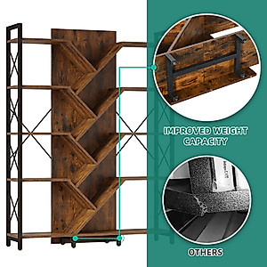YITAHOME Industrial Tree Bookshelf, Large 5 Tier Bookcase Tall Standing Book Shelves Organizer Display Rack for Bedroom Living Room Office, Rustic Brown