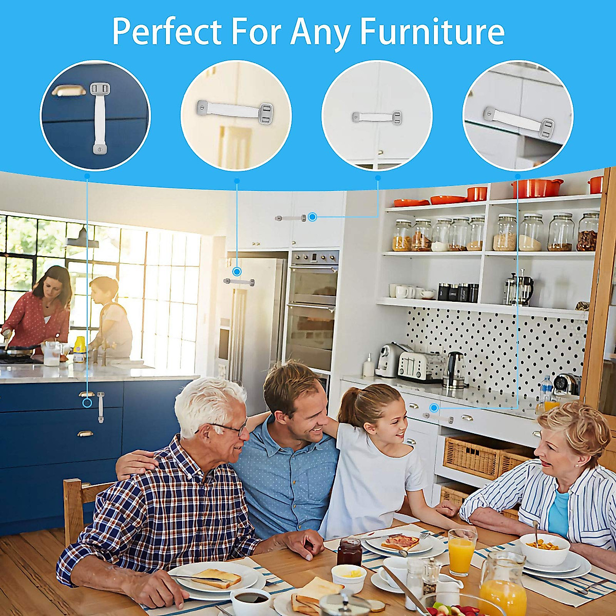 Baby Proofing Cabinet Lock,10 Pack Child Safety Latches Lock Multi-Purpose for Fridge,Furniture, Kitchen, Ovens, Toilet Seats (with 10 Extra Strong Adhesives) No Screws & Magnets Required