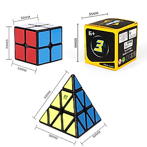 ROXENDA Speed Cube Set, Magic Cube Set of 2x2x2 3x3x3 Pyramid Cube Smooth Puzzle Cube (Black)