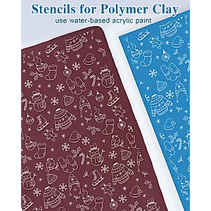 Puocaon Christmas Clay Silk Screen - 8 Pcs Sweater Silk Screen Stencils for Polymer Clay Jewelry, Deer Snowflake Holly Wreath Polymer Clay Silk Screen Stencils, Christmas Gift Reusable Screen Stencils