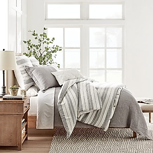 Levtex Home - Monroe Stripe Duvet Cover Set - Full/Queen Duvet Cover (90 x 94in.) + Two Standard Pillow Cases (26 x 20in.) - Grey, White, and Charcoal - Striped - Cotton