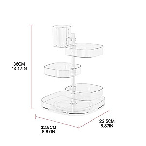 Makeup Organizer Storage Rack Adjustable Trays Large Capacity Cosmetics Holder for Countertop Vanity Bathroom Bedroom Clear Acrylic Degree Rotating Makeup Organizers Tray Drawers and Storage for