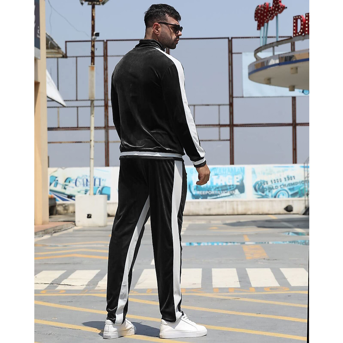 YAOGRO Velour Tracksuit Sweatsuit Set:Men's Jogging Suits Full Zip Casual Jackets Pants 2 piece Outfit Athletic Workout Black