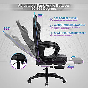 Blue Whale Massage Gaming Chair for Adults, 350LBS Office Chair with Retractable Footrest, Adjustable Armrest, Classic PU Leather Big and Tall Ergonomic Computer Chair