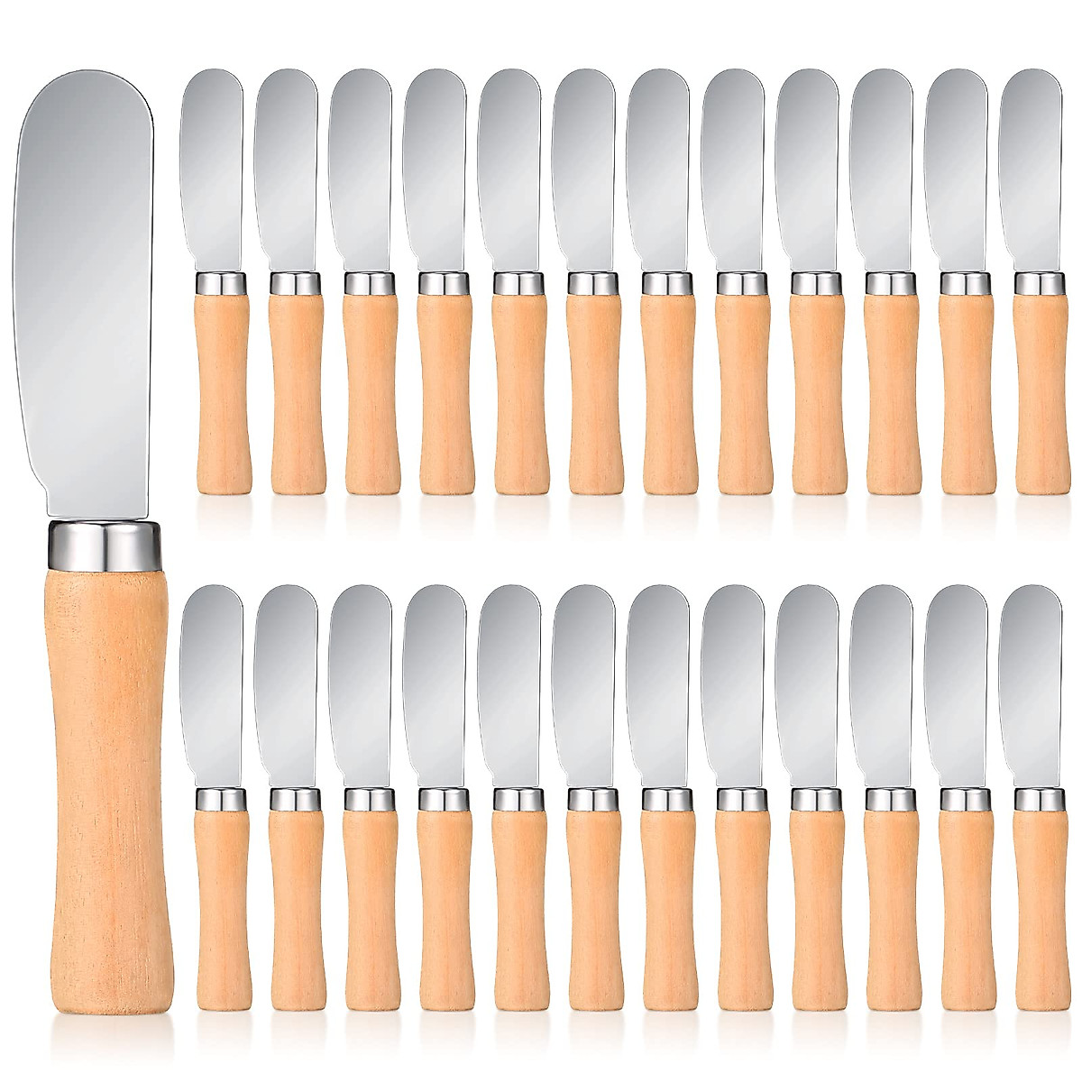 Butter Spreader Knife 4.5 Inch Wide Blade Stainless Steel Knife with Wood Handle Multipurpose Cheese Butter Spreader Knives for Kitchen Birthday Wedding Christmas(25 Pieces)