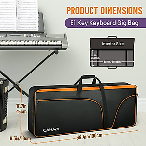 CAHAYA 61 Key Keyboard Case Electric Keyboard Piano Gig Bag Portable 600D Oxford Cloth 12mm/0.5inch Thick Padded Case with Side Handles and Adjustable Shoulder Straps CY0315