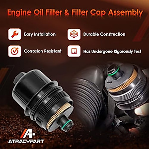 Engine Oil Filter, Compatible With 2020-2023 Jeep Wrangler JL, 2021-2023 Jeep Gladiator, 2020-2023 Ram 1500 DT 3.0L V6 EcoDiesel, Replaces# 68507598AA, 68498720AA