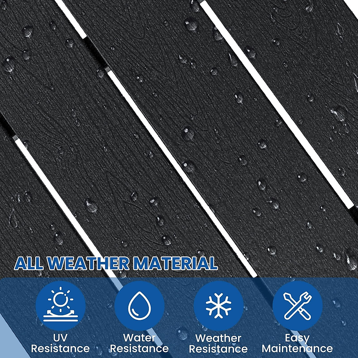 Folding Adirondack Chair with Ottoman Weather Resistant Foldable Fire Pit Chairs with Footrest HDPE Outdoor Adirondack Chair for Patio Front Porch Pool Garden Deck Fire Pit Outside, Black