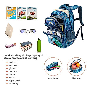 Wawakube 3Pcs Boys Dinosaur Backpack Set with Lunch Box Pencil Case, School Book Bag for Kids Elementary Preschool