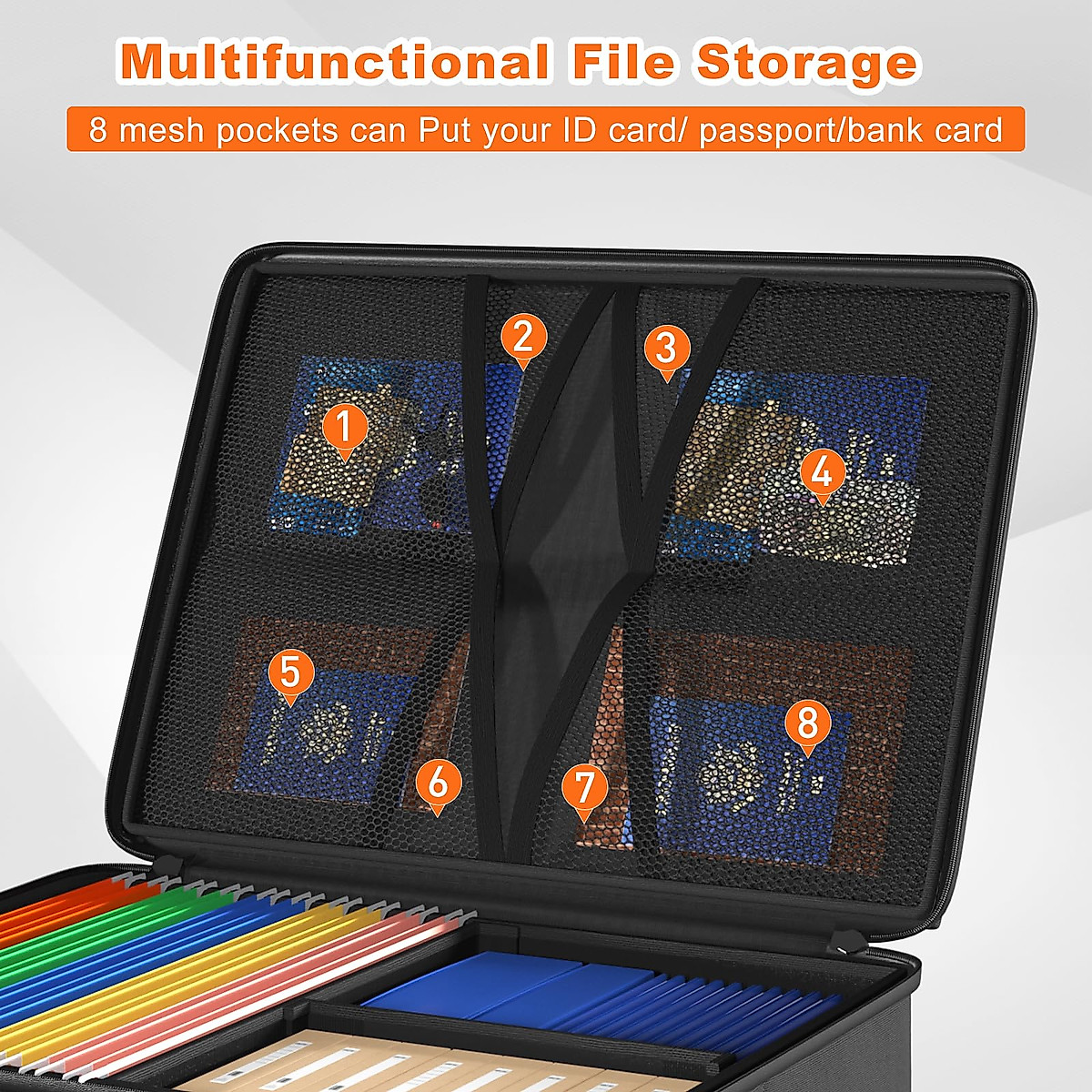 Raybee File Box Fireproof Document Box with Lock Portable File Storage Organizer Box with Mesh Pockets Collapsible Filling Box with Handle Home Office Safe File Cabinet for Hanging Letter