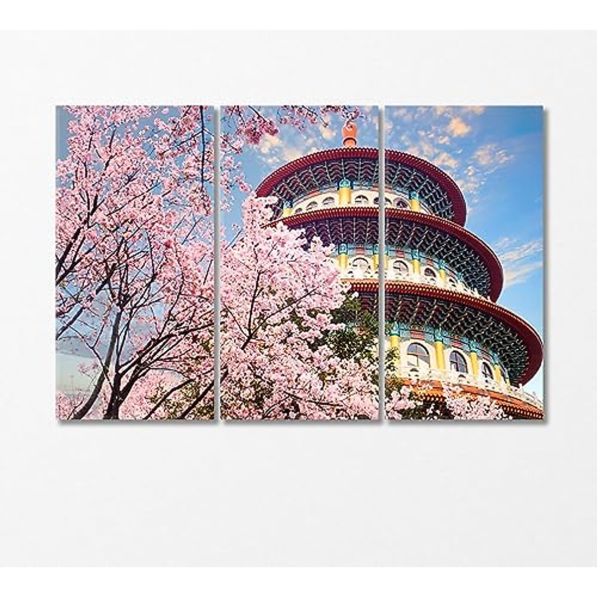 Tianyuan Temple with Sakura Blossom Taiwan Canvas Print 1 Panel / 36x24 inches