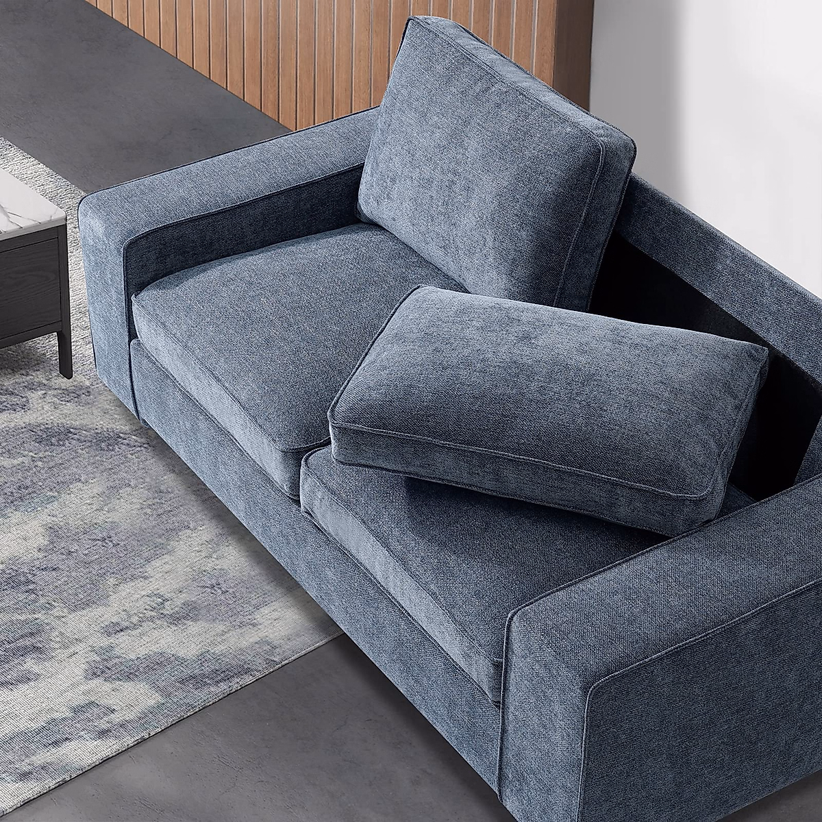 LEISLAND 71.25" Modern Sofas for Living Room, Small Sofas Couches for Small Spaces, Chenille Loveseat Couch with Solid Wood, Metal, Square Arm and Removable Cover/Easy to Install(Blue)