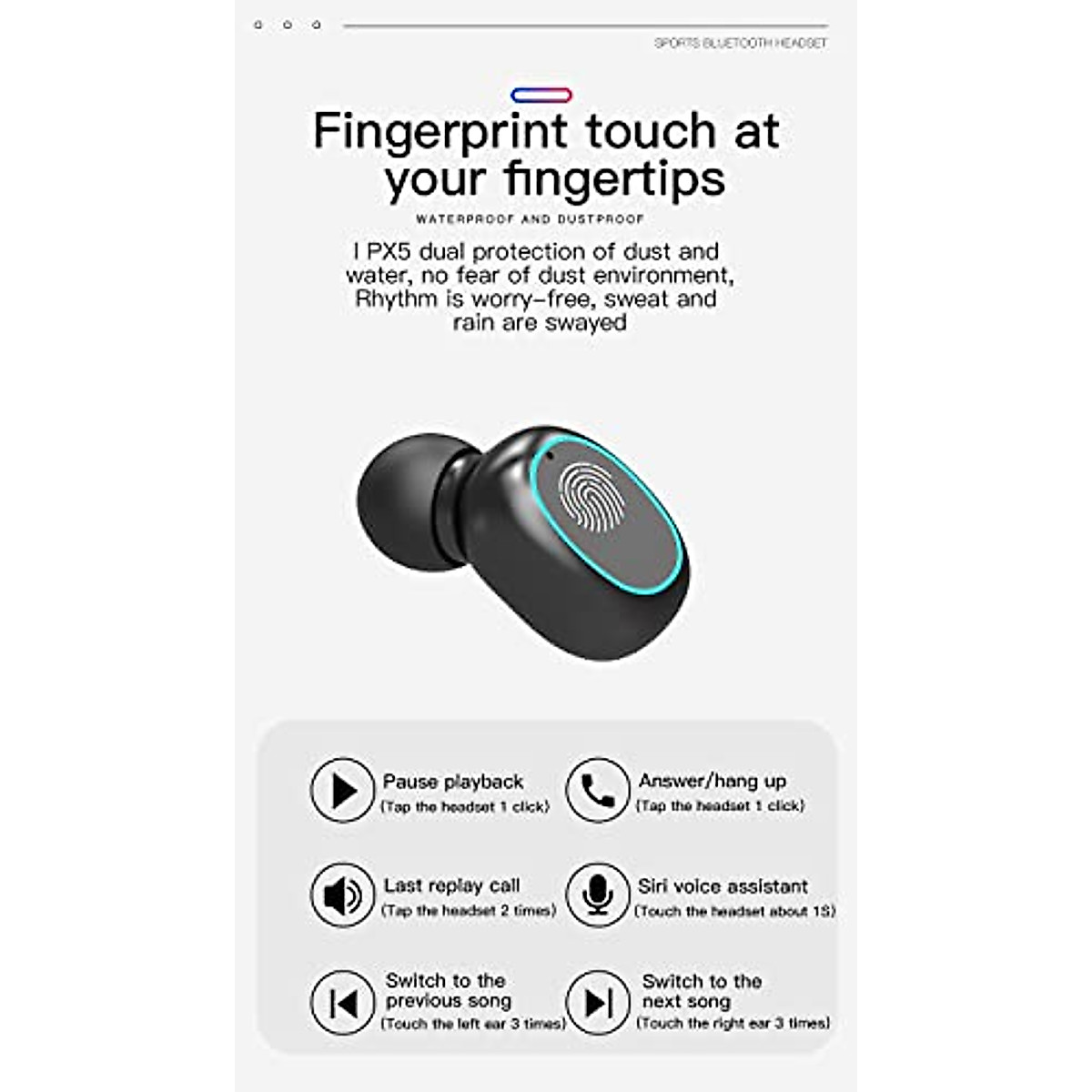 Wireless Headphones TWS Bluetooth 5.2 Earphones Stereo Headset Sport Earbuds with Microphone Flashlight for Smartphone. Pine