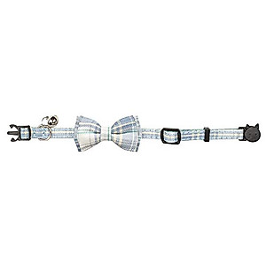 Gyapet Cat Collar Breakaway Bowtie Safety with Bell Adjustbale Kitten Puppy Solid Plaid Color Set D-[2pcs] Blue