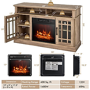 Tangkula Electric Fireplace TV Stand for TVs Up to 55 Inch, Fireplace Entertainment Center with Two Side Cabinets & Adjustable Shelves, Electric Heater with Overheat Protection, Remote Control