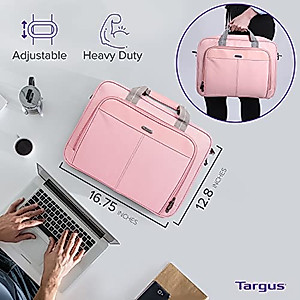 Targus 15-16 Inch Classic Slim Laptop Bag, Pink - Ergonomic Briefcase and Messenger Bag - Spacious Foam Padded Laptop Bag for 16" Laptops and Under (TCT027US)
