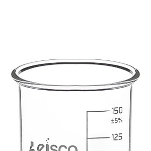 Eisco 12PK Tall Form Beakers Without Spout, 150mL - Graduated - Borosilicate Glass - Berzelius Beaker