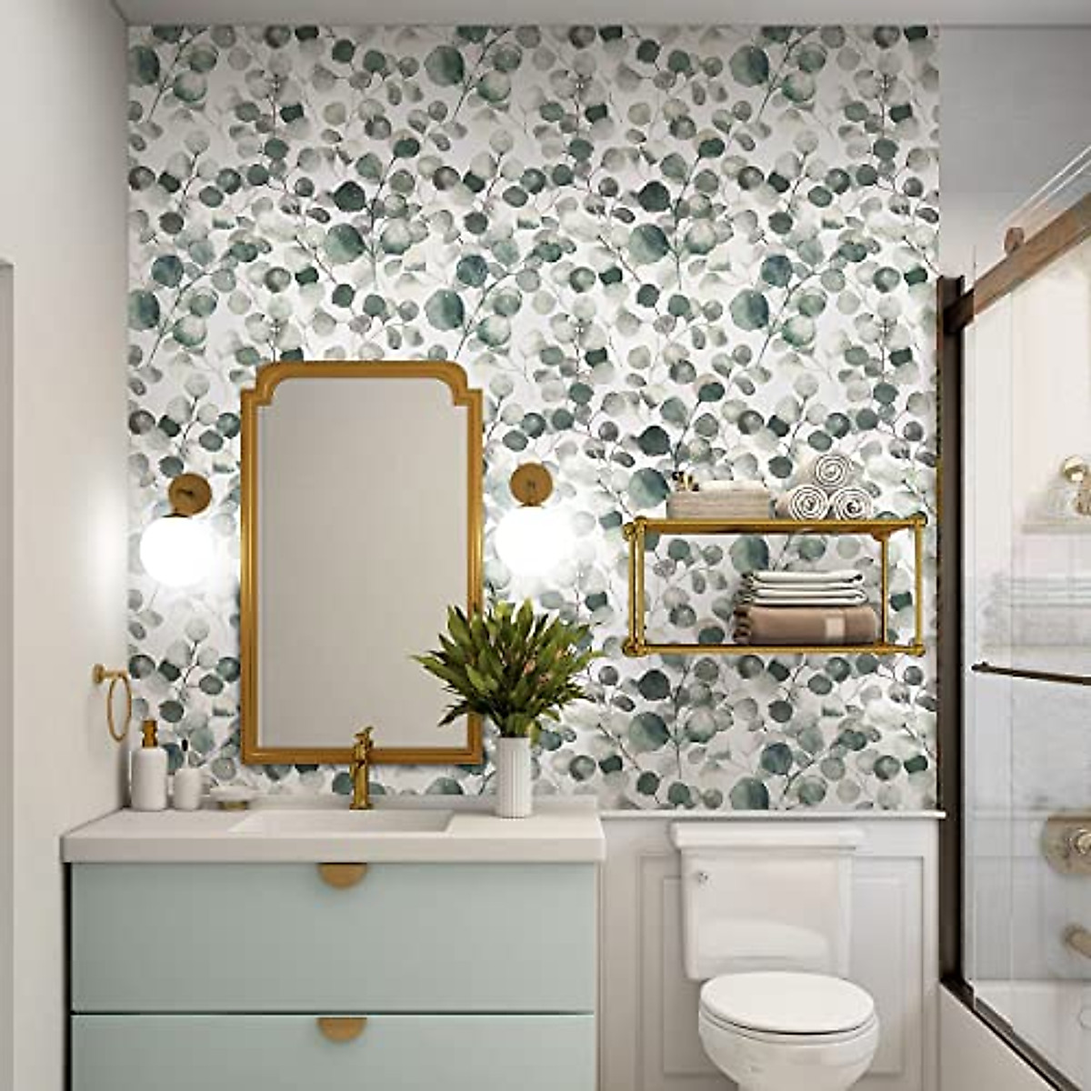 Nukofal Leaf Wallpaper Peel and Stick Wallpaper Floral Contact Paper 17.7 inch x 118.1 inch Eucalyptus Wallpaper Floral Wallpaper for Bathroom Floral Peel and Stick Vinyl Wallpaper Removable Wallpaper