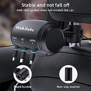 MAGJIEYX for Multi Retractable Car Charging Station Box, 3 in 1 Headrest Fast Power Charging Dock Cord USB Type C Fits iPhone15 14/iPad/Android/Samsung|Uber Lyft Backseat Passengers Share Rid
