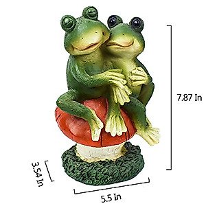 udensep Frog Garden Statues Outdoor Decor Resin Couple Frogs Sitting on Mushroom Statue Waterproof Outside Frog Figurines for Yard Patio Lawn Decorations