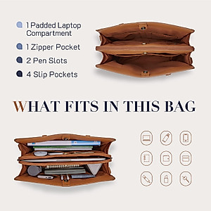 Missnine Laptop Tote Bag for Women 15.6 Inch Leather Work Bags Teacher Computer Purse Briefcase Handbag for Office, Travel