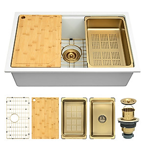 Lonsince White Undermount Kitchen Sink 28" X 18",Granite Composite Kitchen Sink,Single Bowl Undermount Workstation Sink