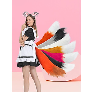 LA CARRIE Plush Tail and Ears Faux Fur Animal Fox Wolf Costume Kit for Unisex Kids Adult Party Halloween Fancy Dress Cosplay(Khaki)