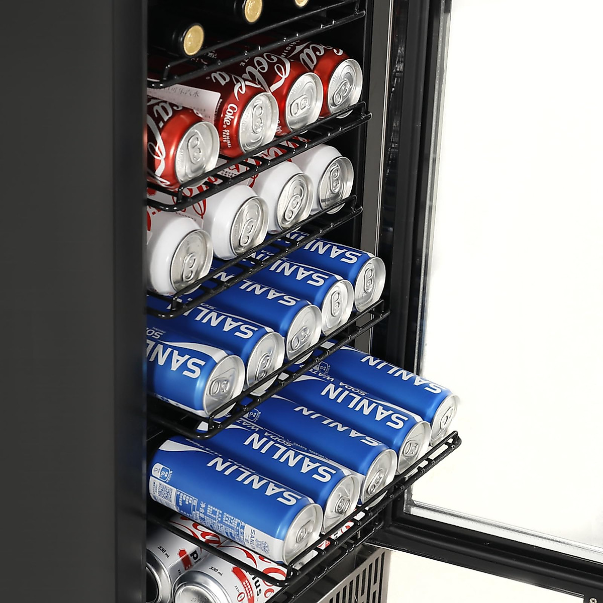 Beverage Refrigerator,ROCSUMOO15 Inch Beverage Refrigerator, 130 Cans Quiet Beverage Fridge, 15'' Beverage Cooler Under Counter with Glass Door and Lock for Built-in
