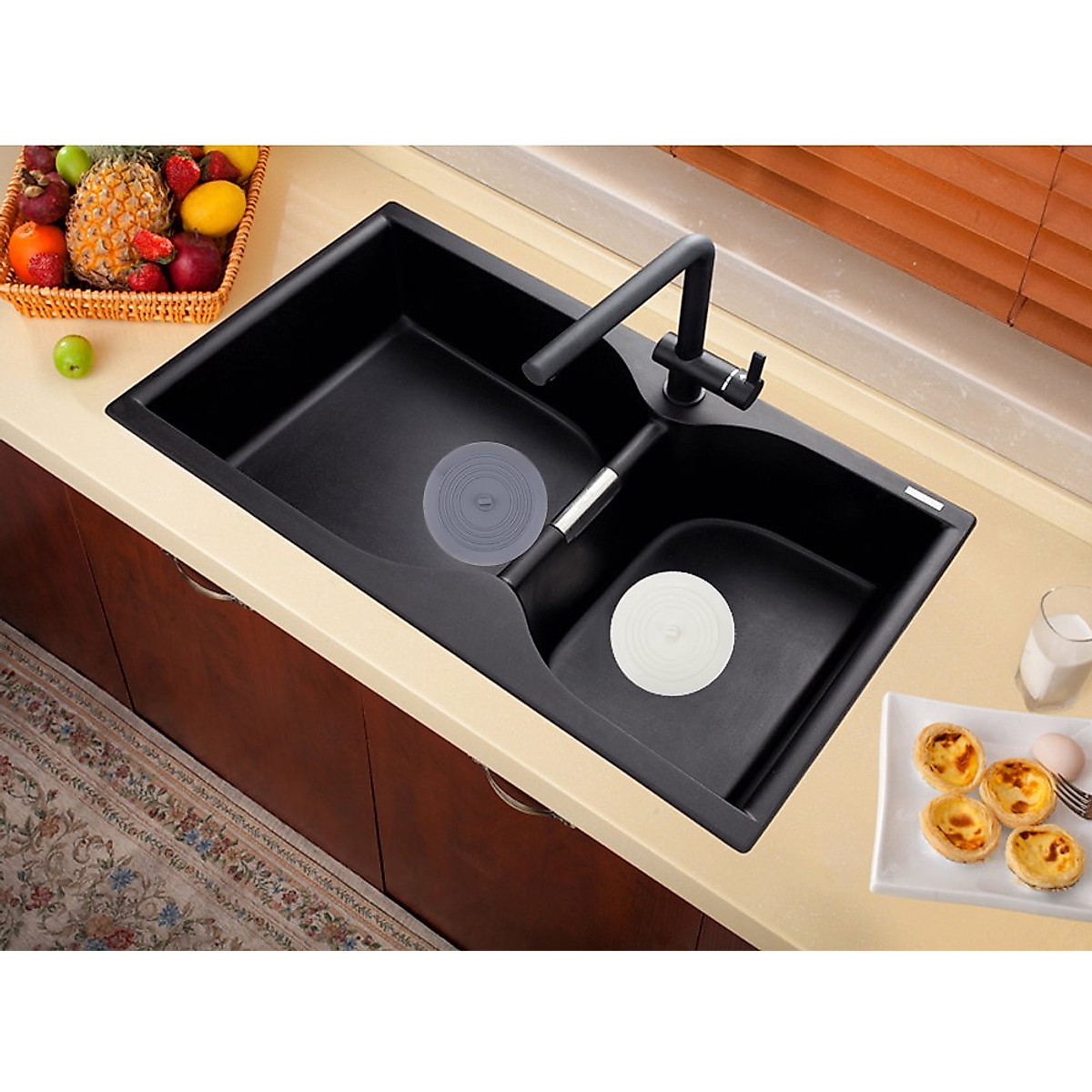 V-TOP Tub Stopper 2 Pack, 6 inches Large Silicone Drain Plug Hair Stopper Flat Suction Cover for Kitchen Bathroom Accessories and Laundry