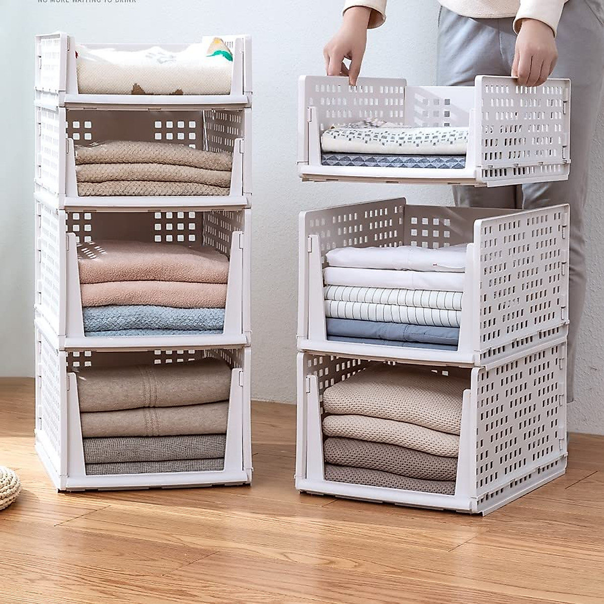 ASHILY Foldable Stackable Wardrobe Storage Shelf Box Containers, Multifunctional Drawer Organizer with Sliding Rails, Folding Clothes Baskets for Closet, Under Sink, Tabletop(S-13.39x17.13x5.12 in)
