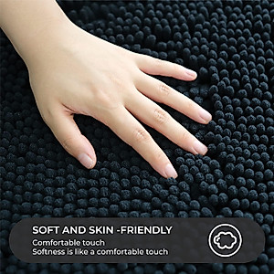 Bathroom Rugs Sets of 3 Piece Ultra Soft Chenille Bath Mat, Non-Slip and Super Absorbent Bathroom Rug, Strong PVC Underside, Machine Washable Bath Carpet for Bathroom, Carbon Black