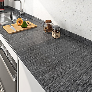 FunStick Thick Grey Natural Wood Contact Paper for Cabinets Countertops Waterproof Wood Wallpaper Peel and Stick Countertops for Kitchen Wallpaper Removable Wood Grain Contact Paper for Desk 15.8"x80"