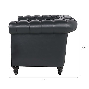 Wlvos Leather Chesterfield Chair Set of 2, Accent Single Sofa Chair Modern Leather Upholstered Chair with Tufted Back for Living Room Club (Black)