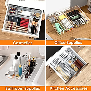 39 PCS Large Clear Plastic Drawer Organizer Set, Non-Slip/Crack Bathroom Vanity Drawer Organizer Trays Dividers, Versatile Storage Bins for Makeup, Jewelry and Office, Desk, Bathroom, Bedroom, Kitchen